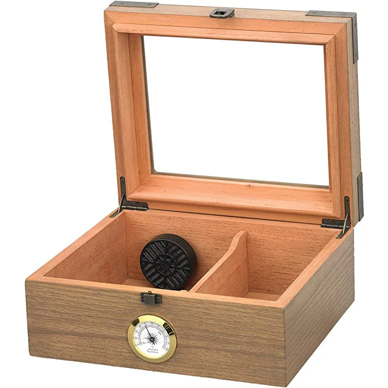 HUMIDOR SUPREME NEWPORT GLASSTOP HUMIDOR WITH HYGROMETER HOLDS 40 - 50 ...